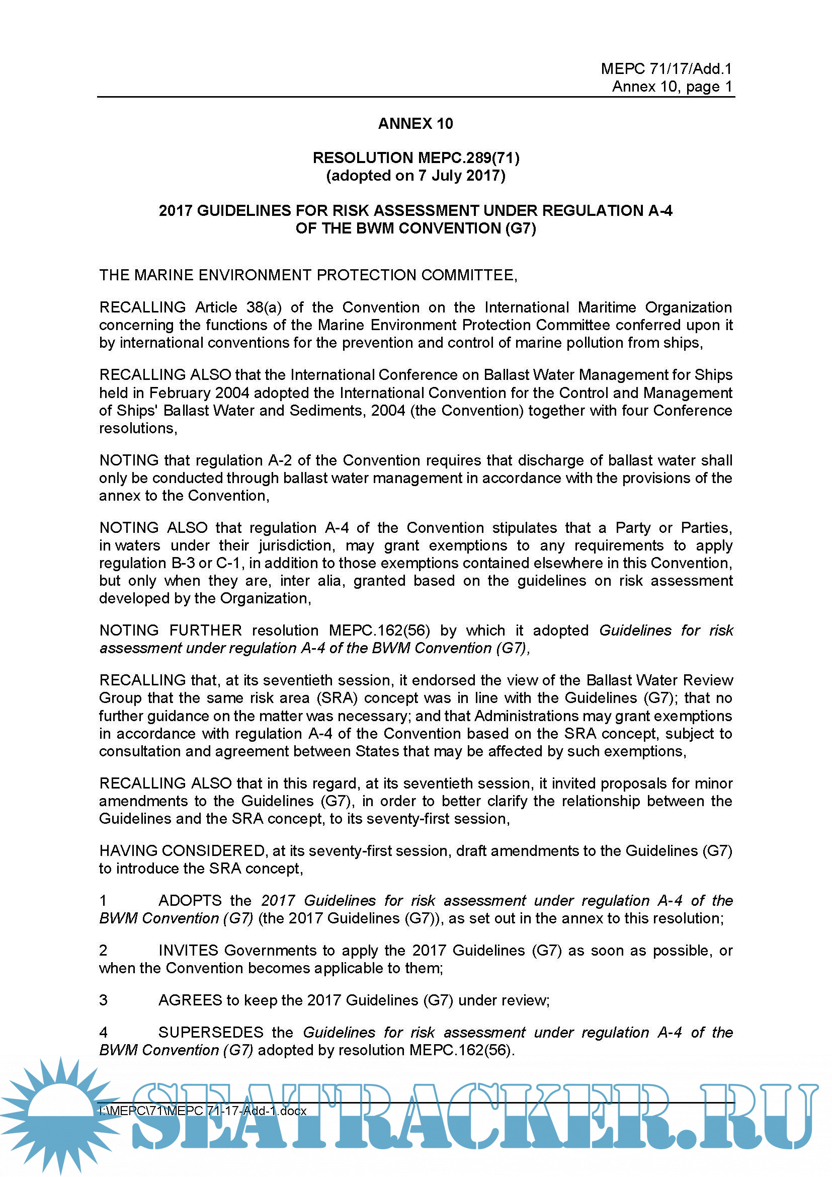 Guidelines For Risk Assessment Under Regulation A-4 Of The BWM Convention (G7) - IMO [2017, PDF ...