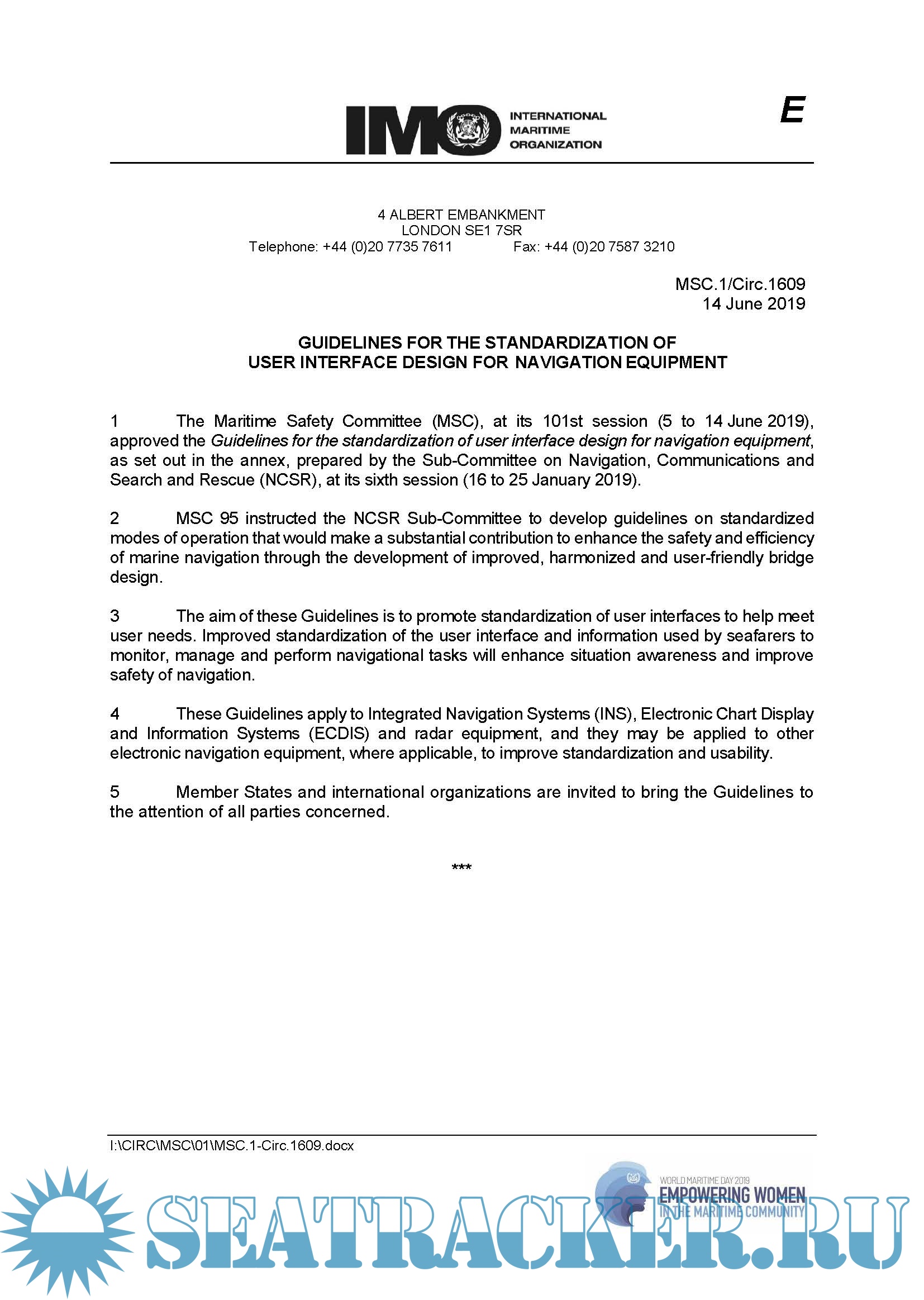 Guidelines for the Standardization of User Interface Design For Navigation Equipment - IMO [2019 ...