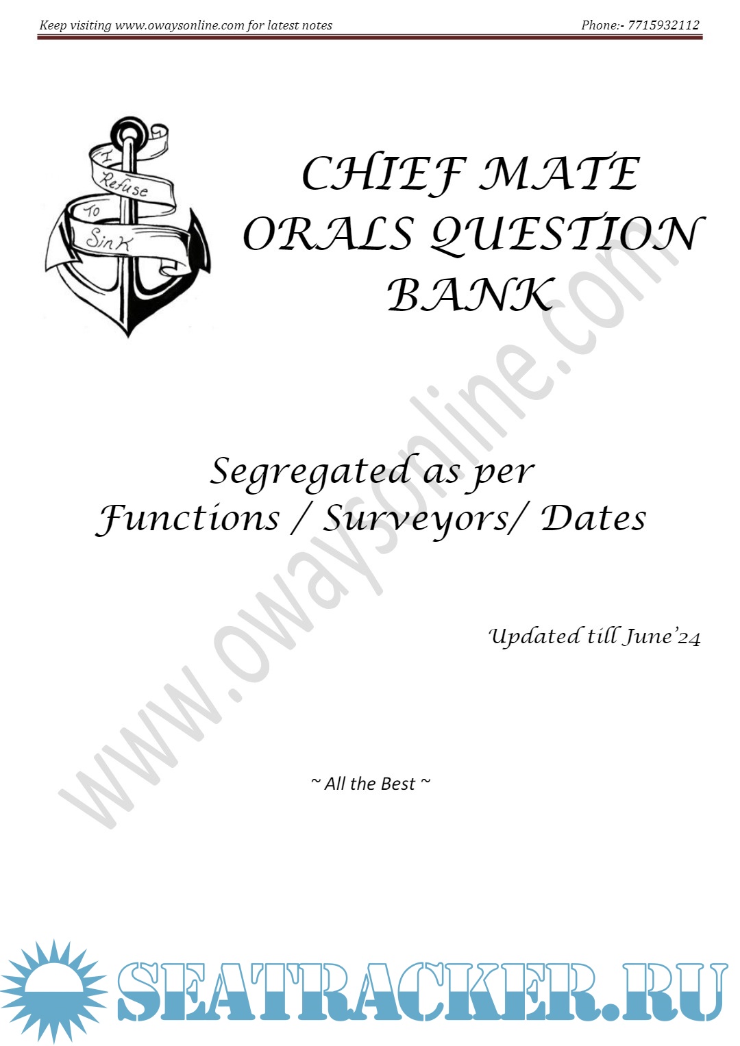 Orals Question Bank (June 2024) for Chief Mate F.G. Mercantile Marine ...