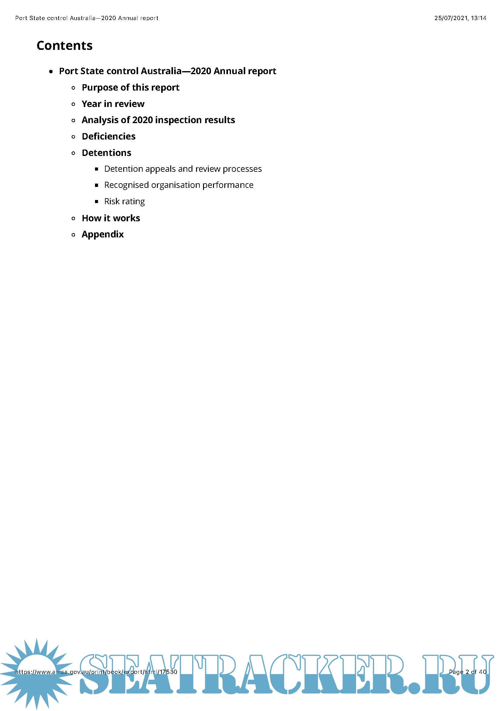 Port State Control Annual Report - AMSA [2021, PDF] › Marine Tracker