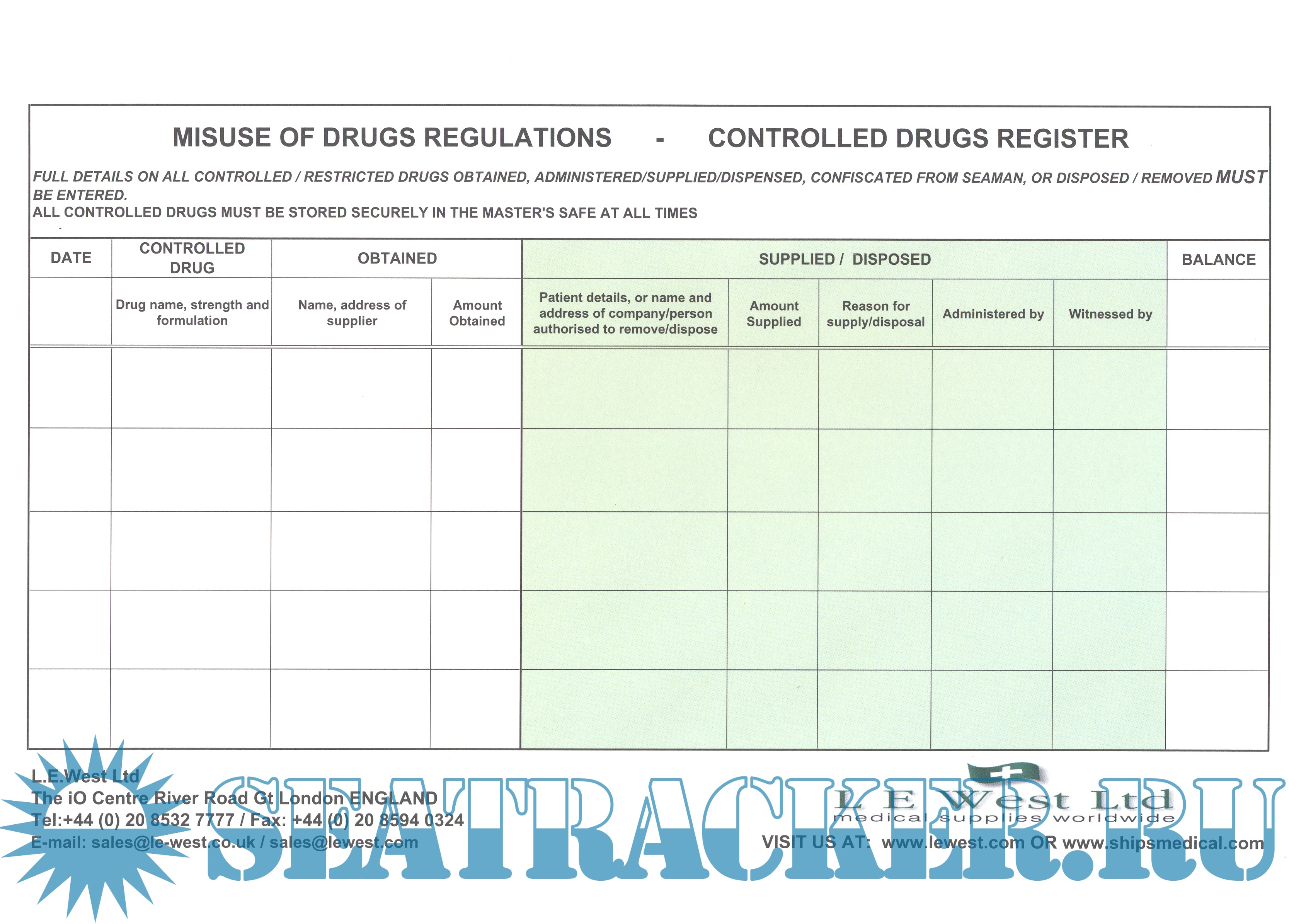 Controlled Drugs Register | Log Book - L.E. West [20xx, PDF] › Marine ...