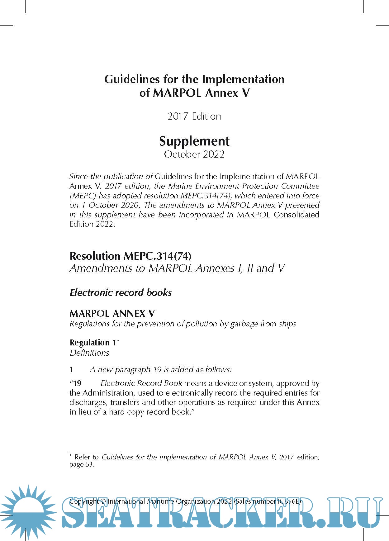 Guidelines for the Implementation of MARPOL Annex V Supplement - IMO [2022, PDF] › Marine Tracker