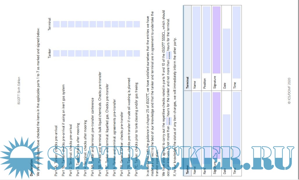 ISGOTT Checks pre-arrival Ship/Shore Safety Checklist - OCIMF, ICS ...