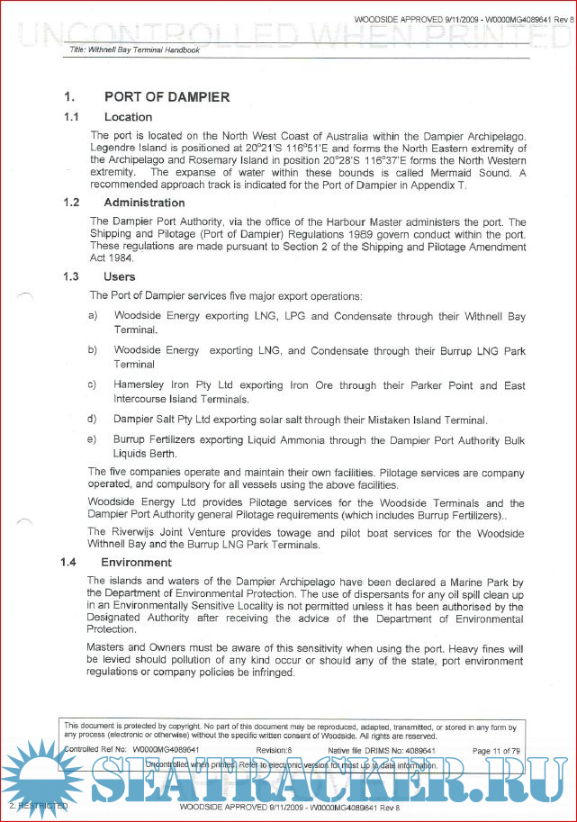 Withnell Bay Terminal Handbook (Port of Dampier, Australia) - Woodside ...