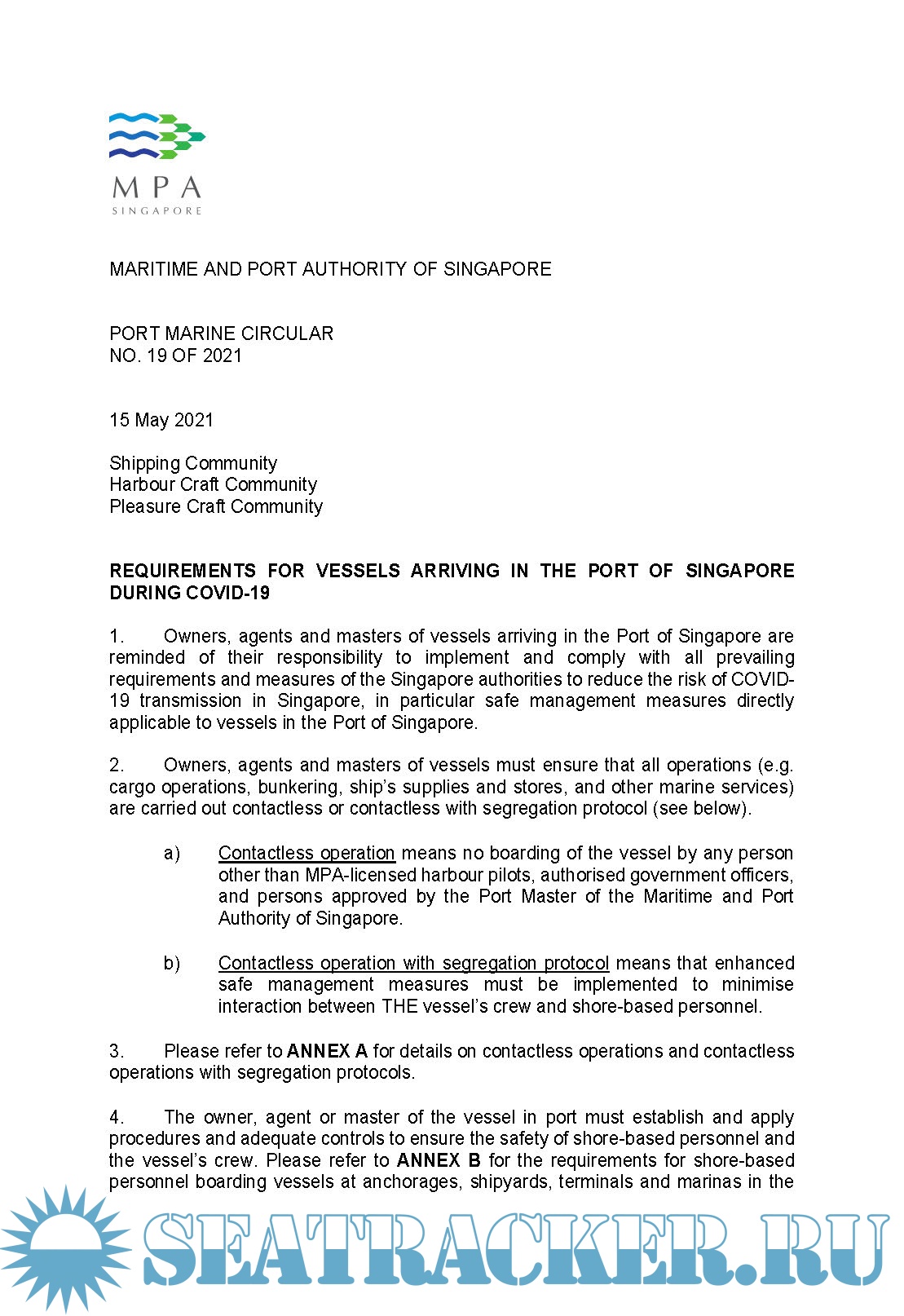 Singapore Port Marine Circulars - MPA [2021, PDF] › Marine Tracker