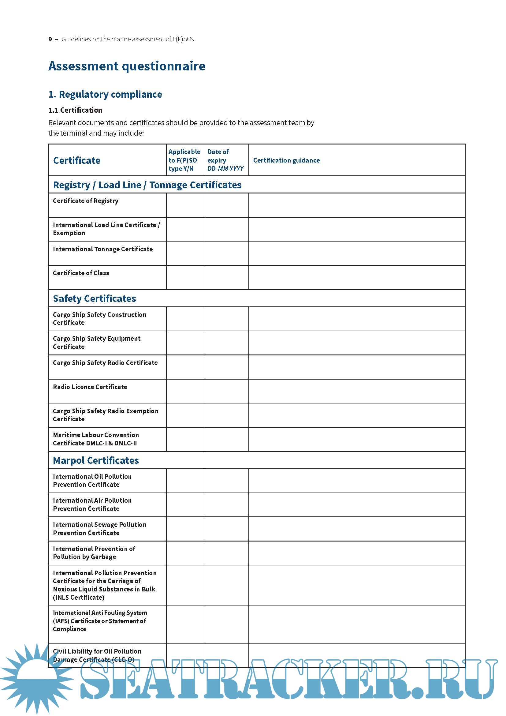 Guidelines on the marine assessment of F(P)SOs-Assessment Criteria and ...