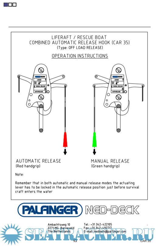 Liferaft Davit Hook CAR 35 Release Hook Manual - Palfinger NED-Deck ...