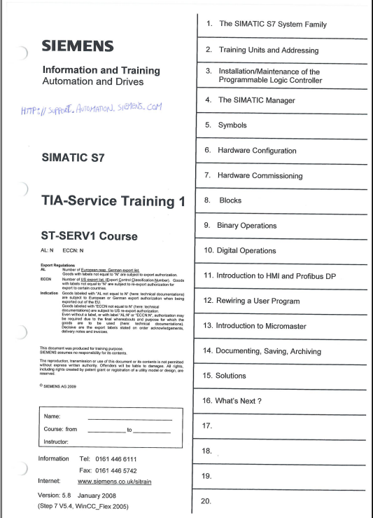 Siemens Simatic S7 Training courses ST-7PRO1/ST-7PRO2/ST-SERV1/ST-SERV2 ...