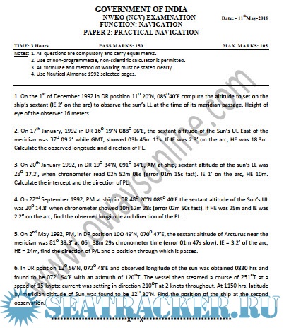 Question Paper Set for Practical Navigation (June 2022) for NWKO (NCV ...