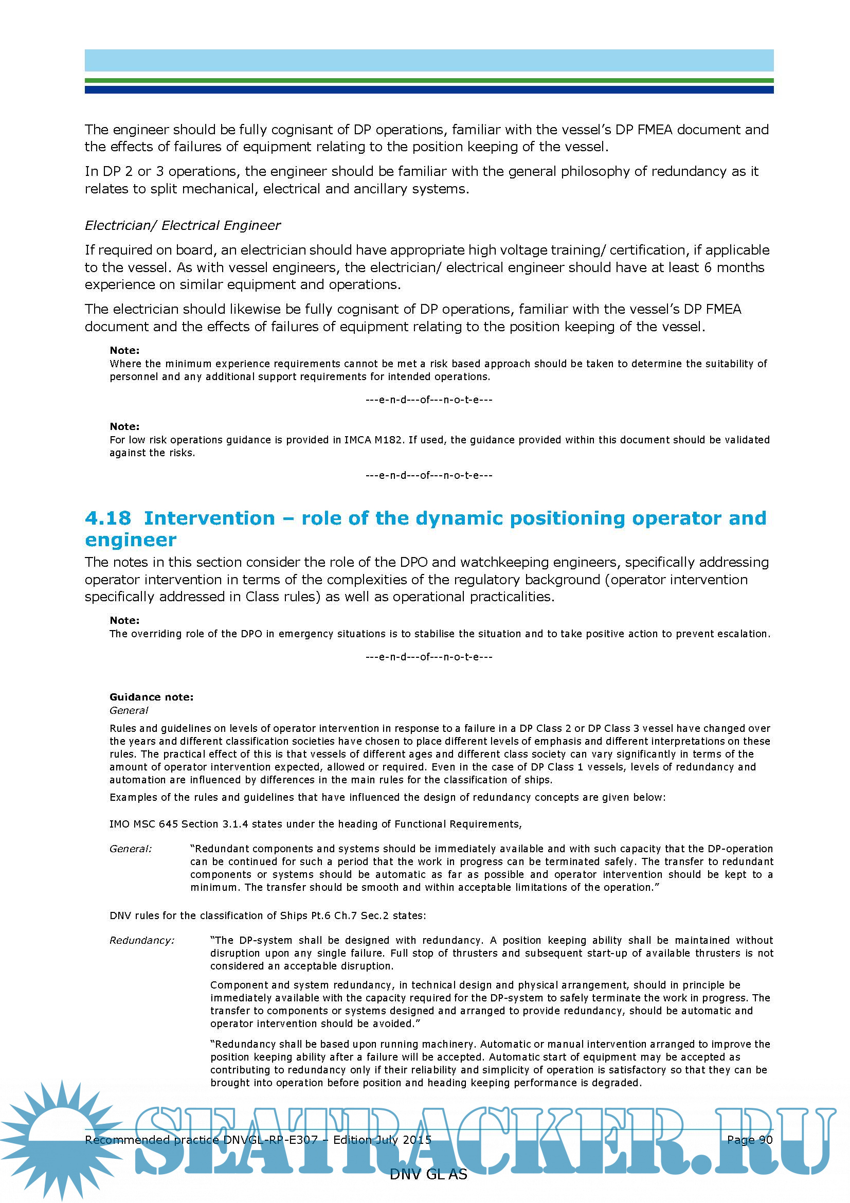 Dynamic positioning systems – operation guidance [Recommended practice ...