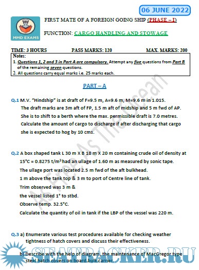 Question Paper Set (2022~2012) for Phase I (Chief Mate F.G.) Mercantile ...
