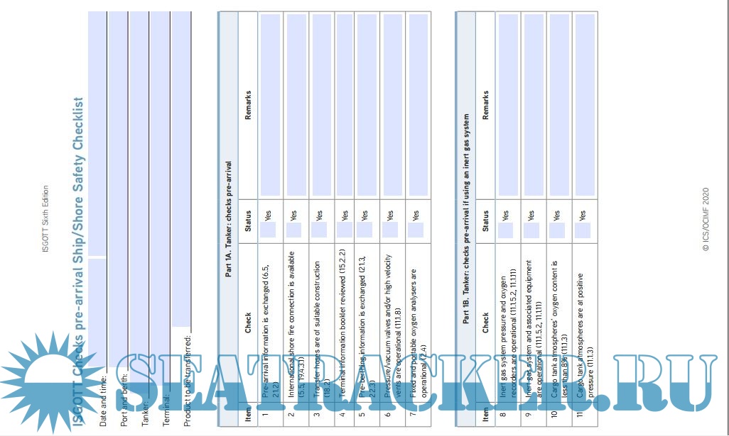 ISGOTT Checks pre-arrival Ship/Shore Safety Checklist - OCIMF, ICS ...