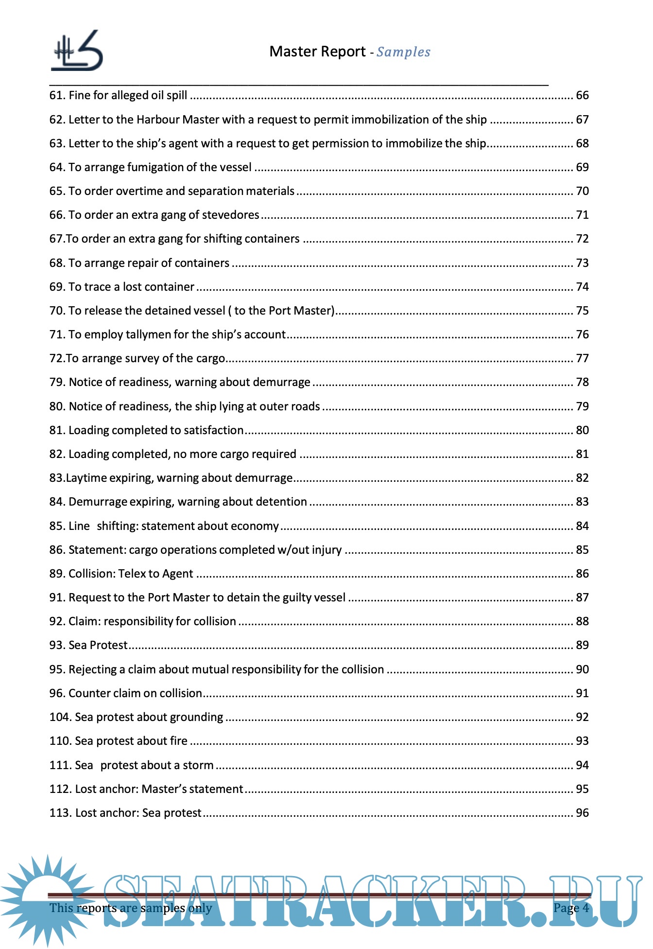 Master Report Samples - HLB Ship Management [2015, PDF] › Marine Tracker