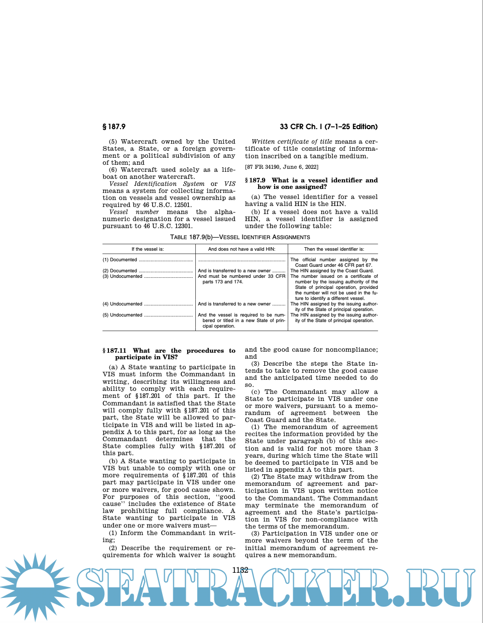 Code of Federal Regulations (CFR) Title 33 - USGPO [2025, PDF] › Marine Tracker