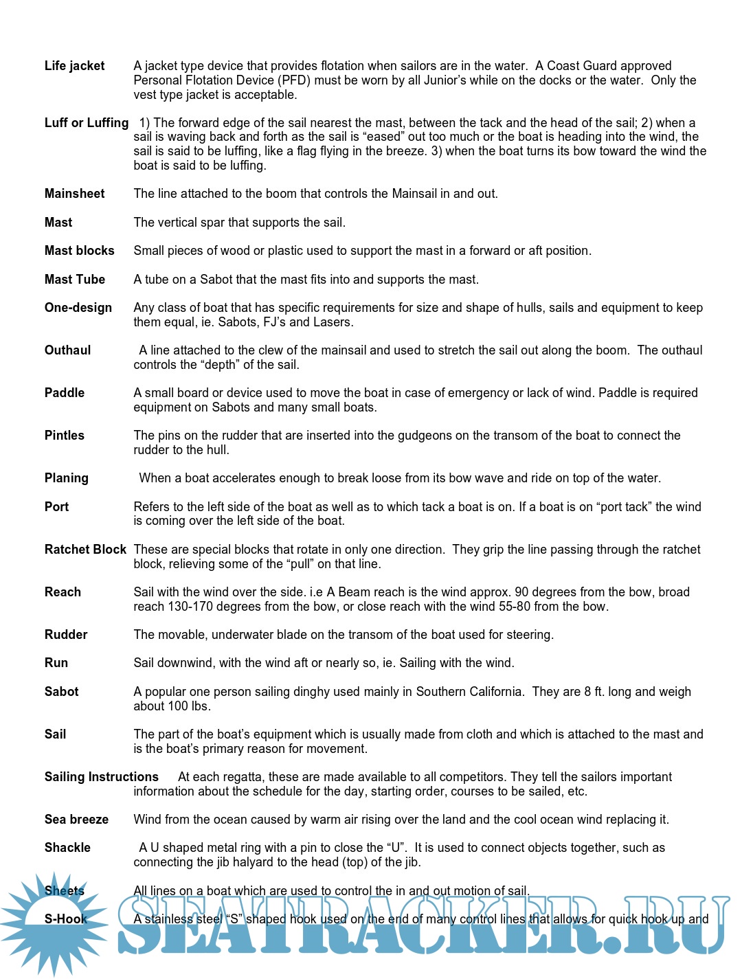 Common sailing glossary of terms [PDF] › Marine Tracker