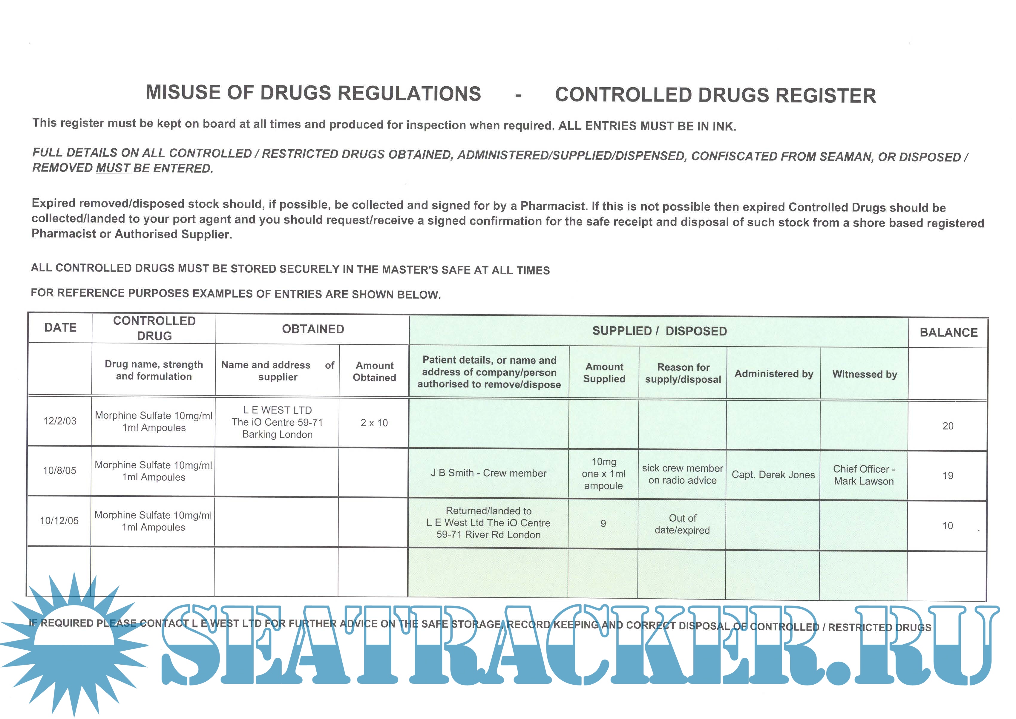 Controlled Drugs Register | Log Book - L.E. West [20xx, PDF] › Marine ...