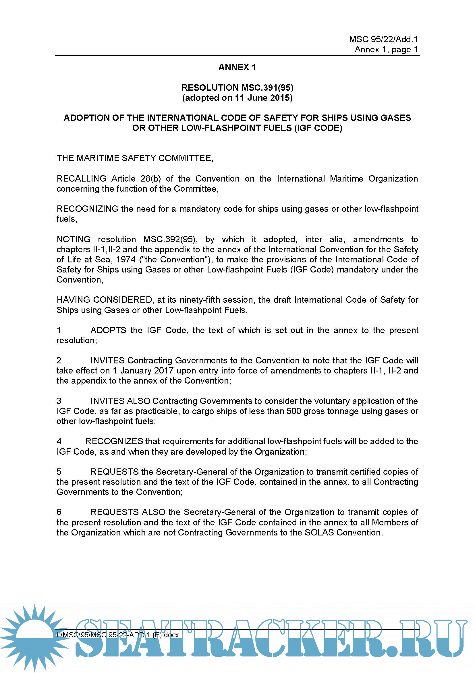 IGF CODE - IMO [2016, PDF] › Marine Tracker