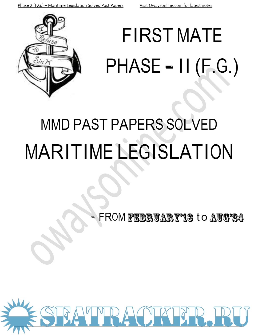 Phase II - Maritime Legislation - Solved Theory (August 2024 ~ February ...