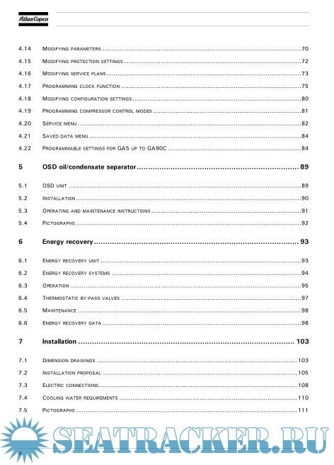 Instruction Book for Atlas Copco Deck Air Compressor (GA11, GA15, GA18 ...