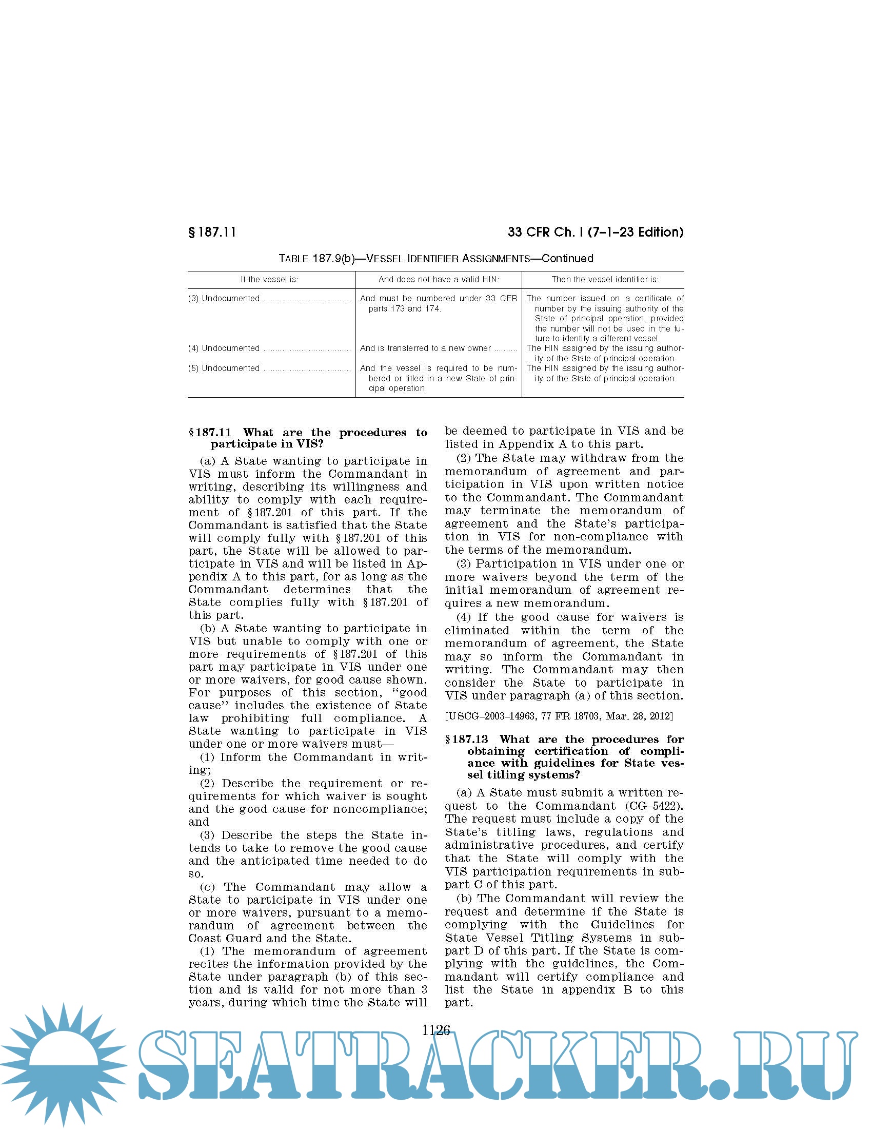 Code of Federal Regulations CFR Title 33 Volume 2 - USGPO [2023, PDF] › Marine Tracker