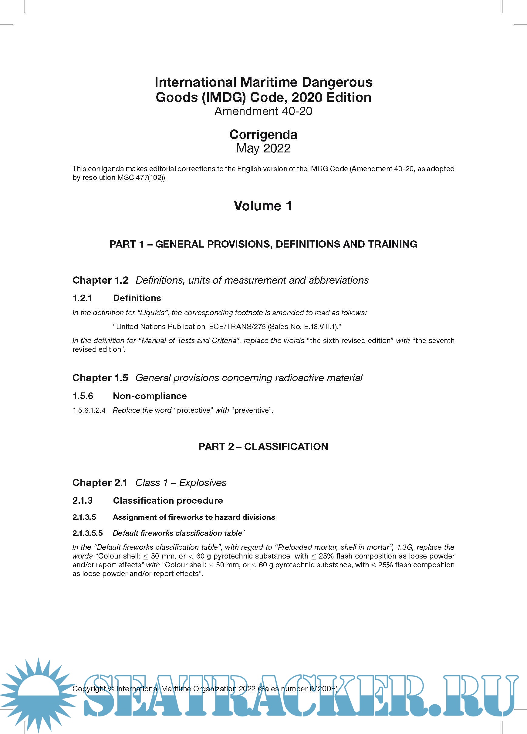 International Maritime Dangerous Goods (IMDG) Code - Corrigenda - IMO ...