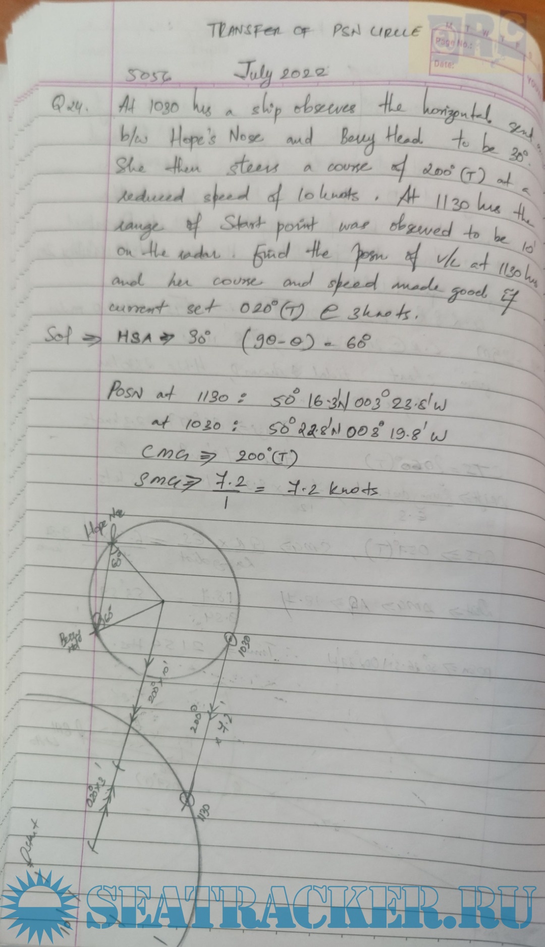 Solutions for TCN Chart Work Numericals for Mercantile Marine ...