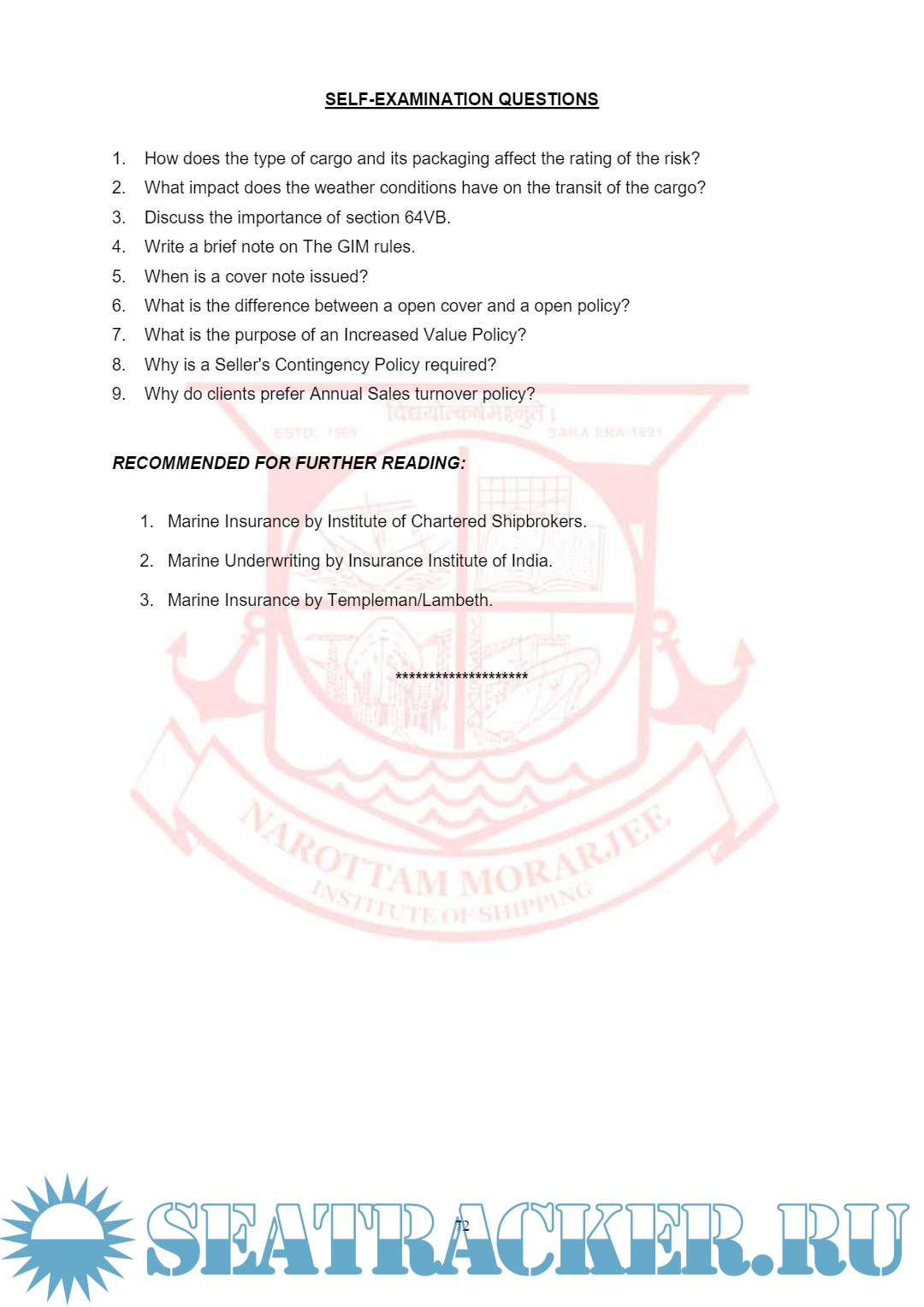 Risk Management & Marine Insurance - NAROTTAM MORARJEE INSTITUTE OF ...