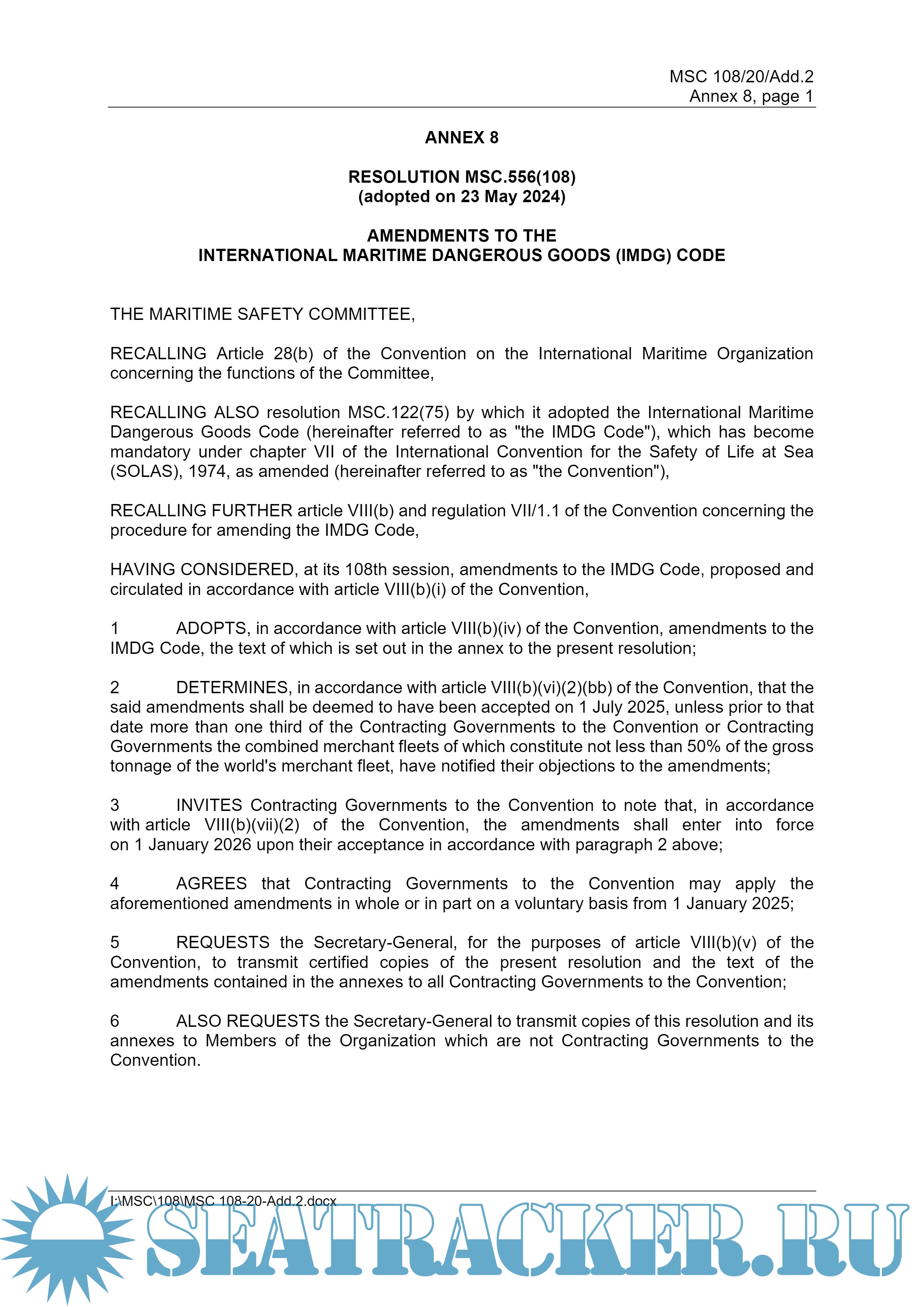 International Maritime Dangerous Goods (IMDG) Code Amendments 2024 ...