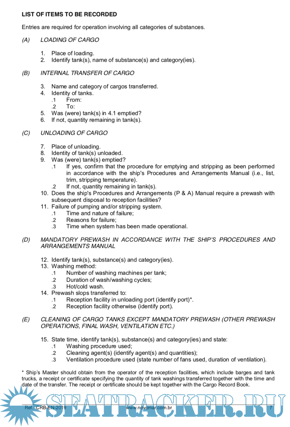 Cargo Record Book (For Ships Carrying Noxious Liquid Substances in Bulk ...