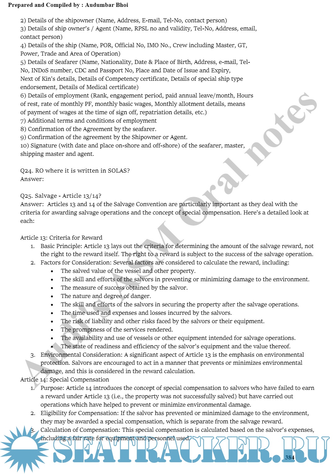 Audi's ASM Oral Notes - Audumbar Bhoi [2024, PDF] › Marine Tracker