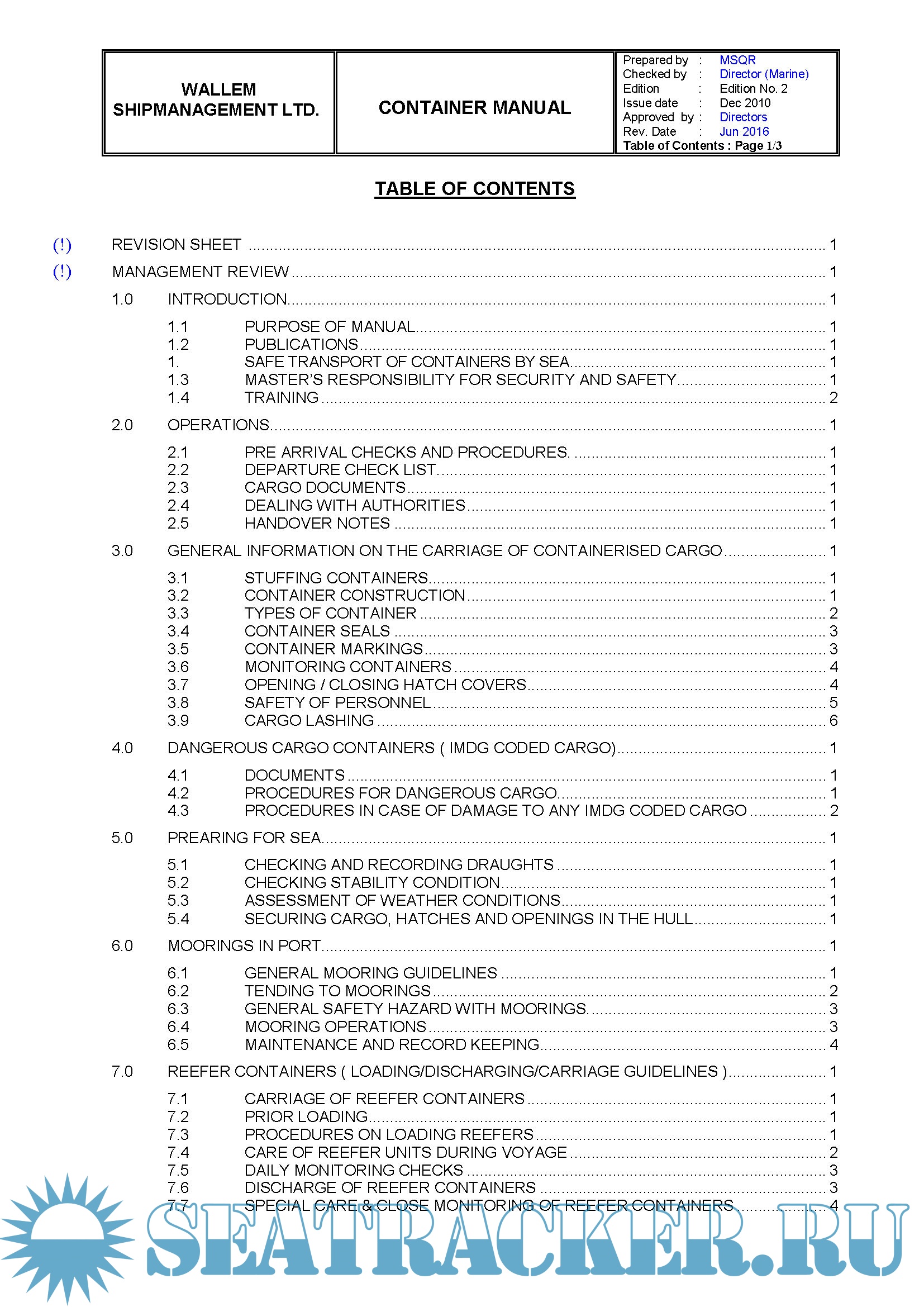 Container Manual - Wallem ShipManagement Ltd [2016, PDF] › Marine Tracker