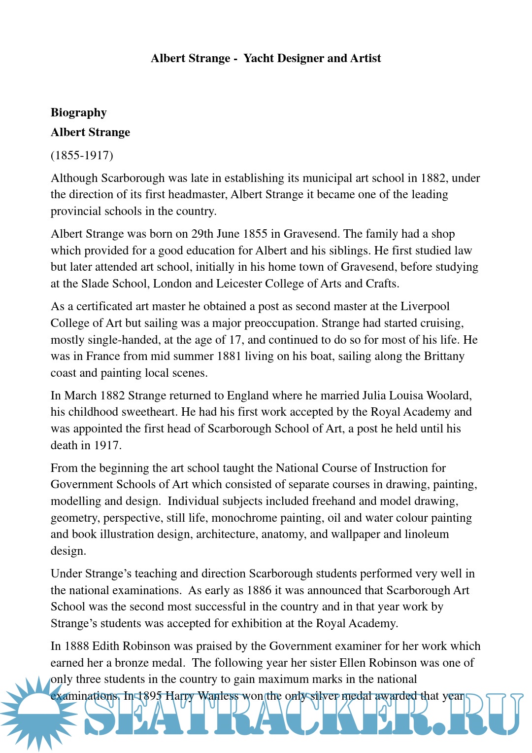 Albert Strange - Yacht Designer and Artist [2024, PDF] › Marine Tracker