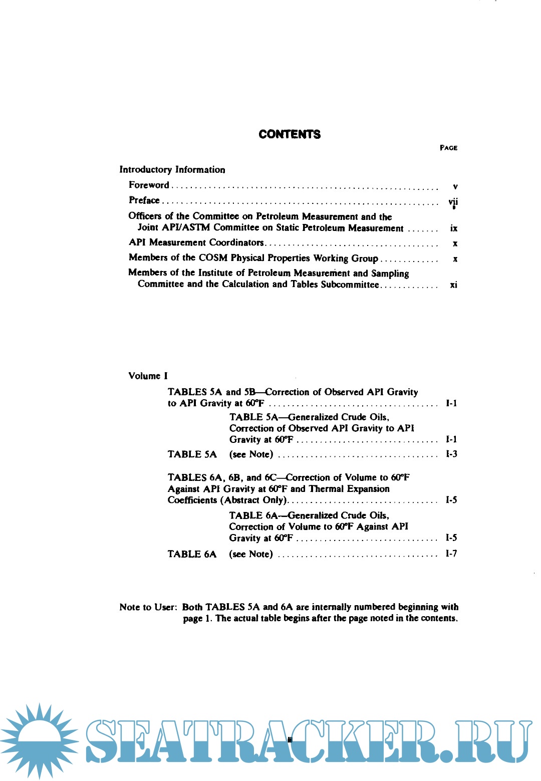 ASTM Petroleum Measurement Tables Volume I 5A 6A (API Tables 5A 6A ...