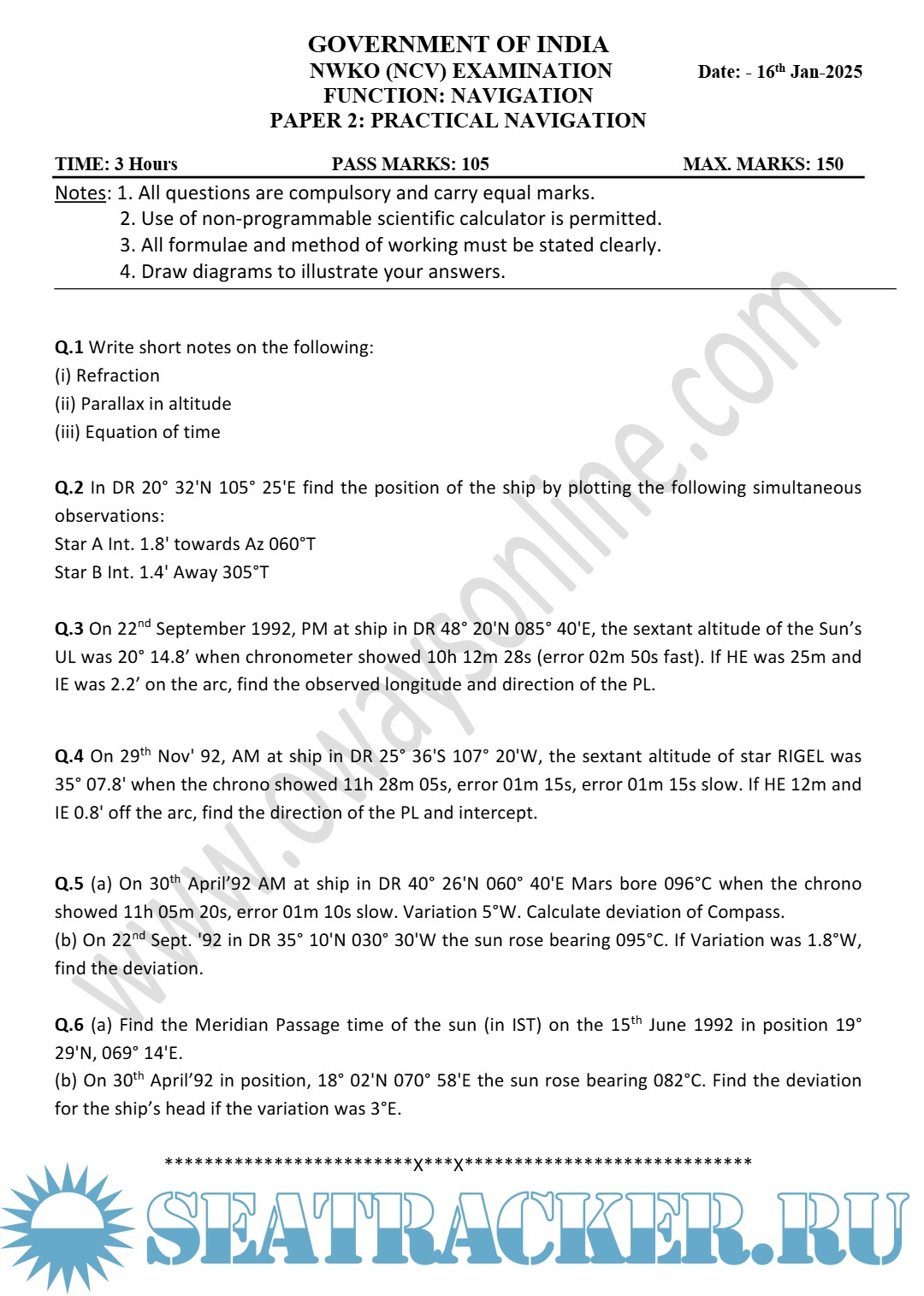 Question Paper Set (May 2025) for NWKO (NCV) Mercantile Marine ...