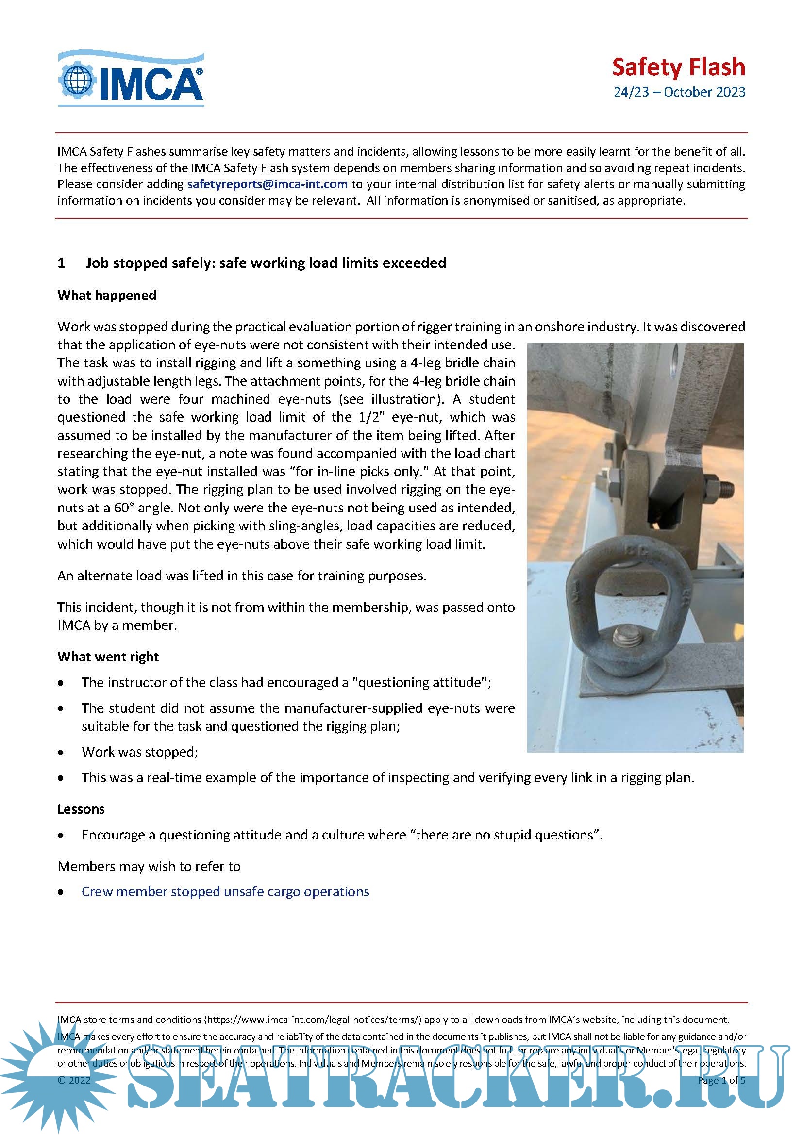 Safety Flashes issues 20-24 (August-October) - IMCA [2023, PDF] › Marine Tracker