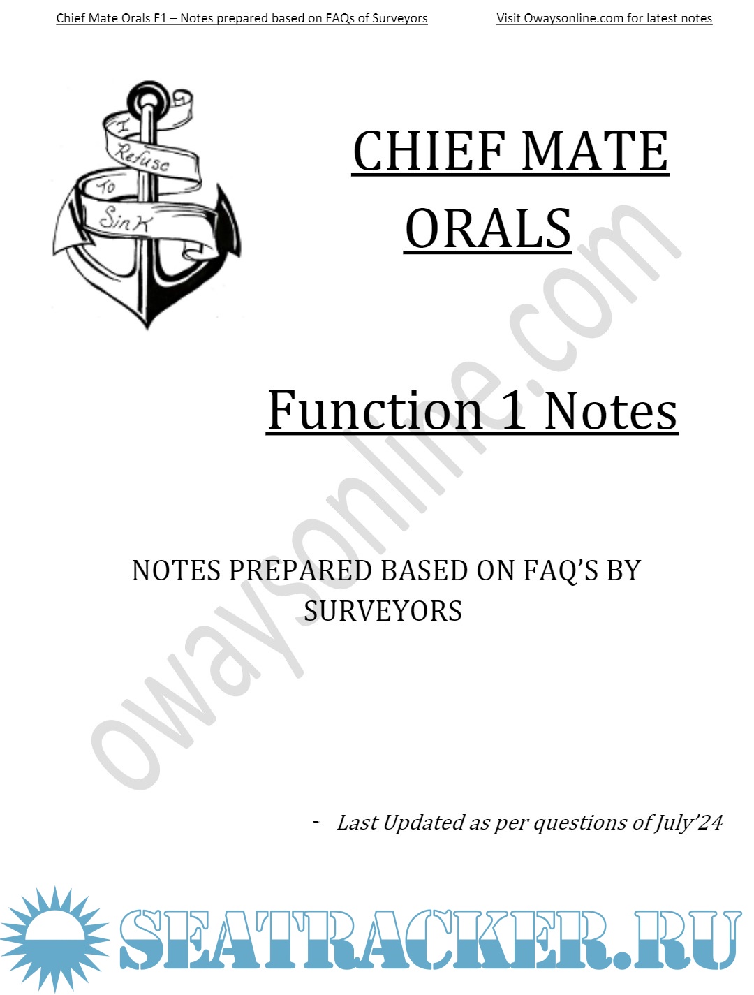 Chief Mate F.G. MMD, India Orals Exams Notes Based on Frequently Asked ...
