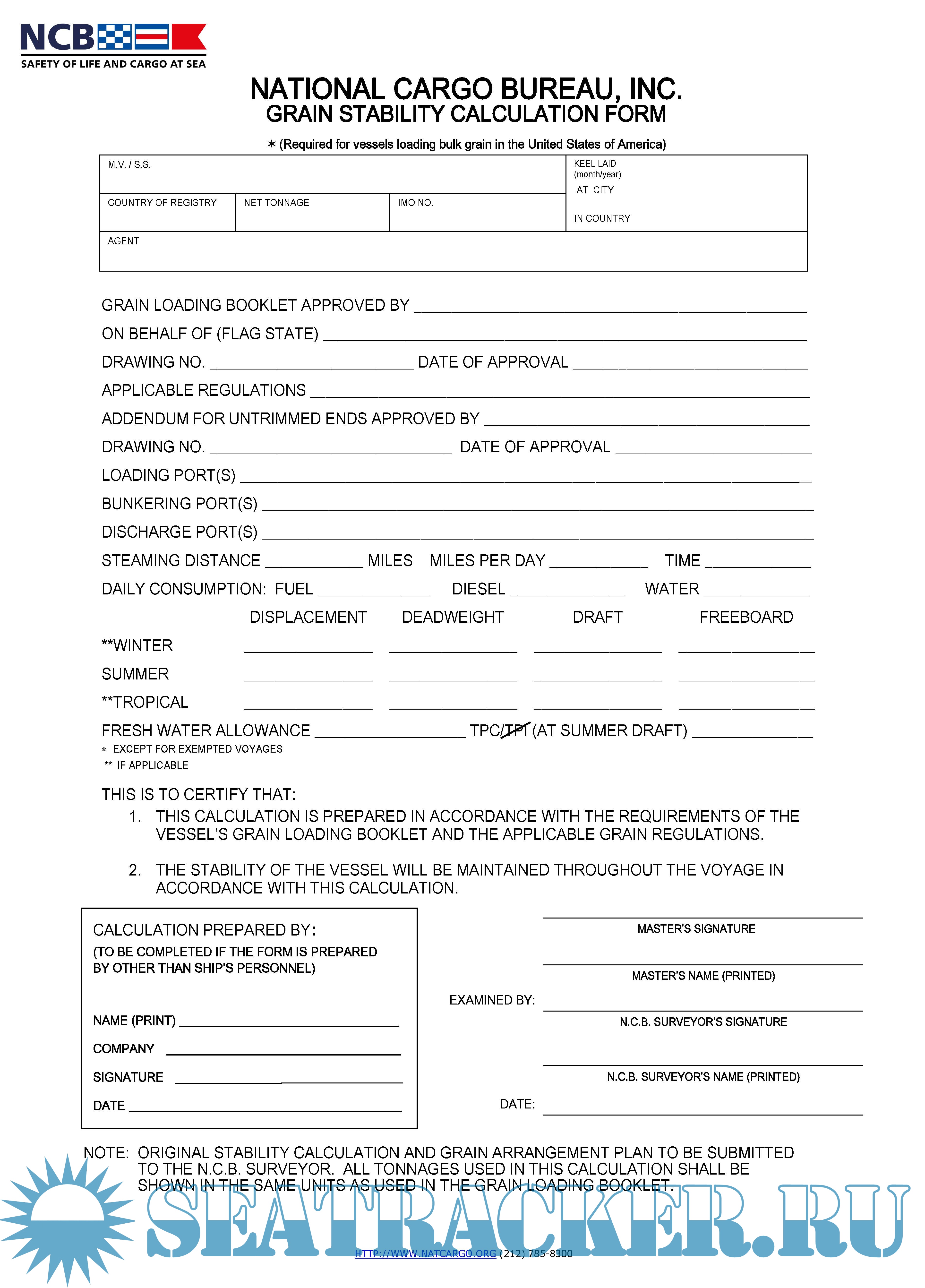 NCB Grain Stability Calculation Form - National Cargo Bureau (NCB ...