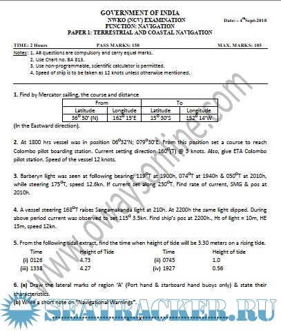 Question Paper Set for Terrestrial and Coastal Navigation (June 2022 ...