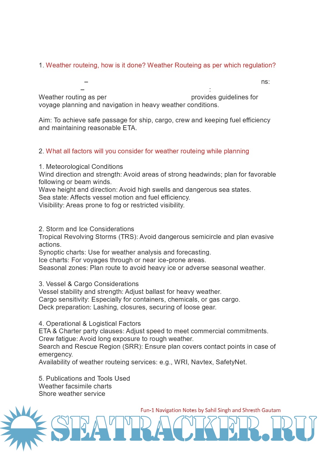 Oral Notes (Function 1) for Chief Mate F.G. Mercantile Marine ...